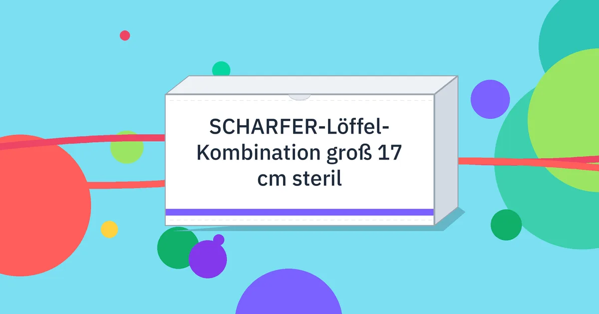 Symbolbild: Packung mit der Aufschrift SCHARFER-Löffel-Kombination groß 17 cm steril (PZN 17248460) – Verfügbarkeit und Bezug in Apotheken in Frankfurt am Main
