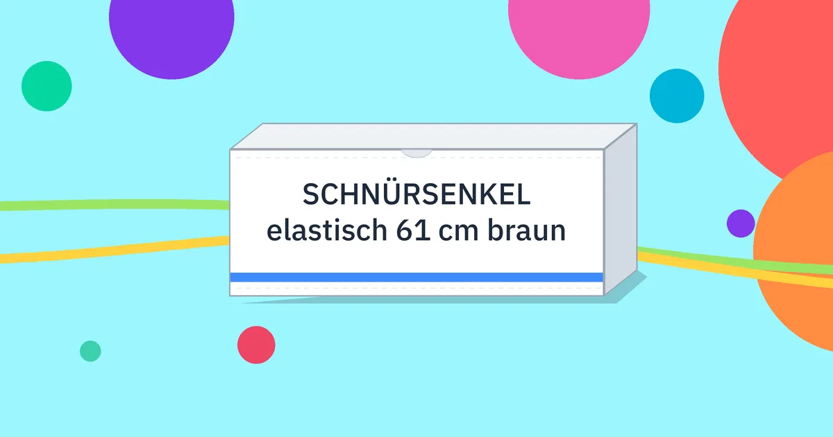 Symbolbild: Packung mit der Aufschrift SCHNÜRSENKEL elastisch 61 cm braun (PZN 19490343) – Verfügbarkeit und Bezug in Apotheken in Frankfurt am Main