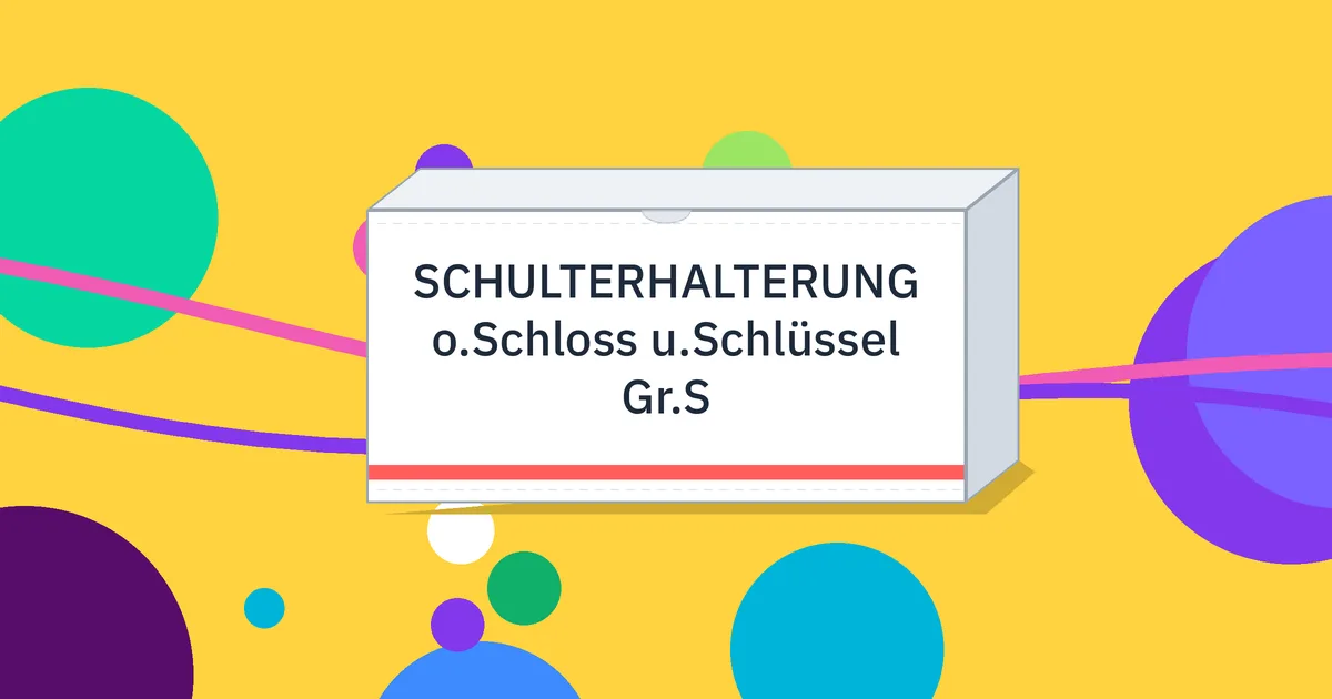 Symbolbild: Packung mit der Aufschrift SCHULTERHALTERUNG o.Schloss u.Schlüssel Gr.S (PZN 14298144) – Verfügbarkeit und Bezug in Apotheken in Frankfurt am Main