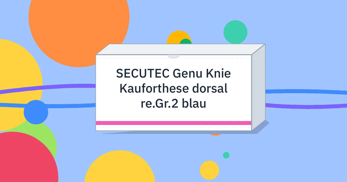 Symbolbild: Packung mit der Aufschrift SECUTEC Genu Knie Kauforthese dorsal re.Gr.2 blau (PZN 17411055) – Verfügbarkeit und Bezug in Apotheken in Frankfurt am Main