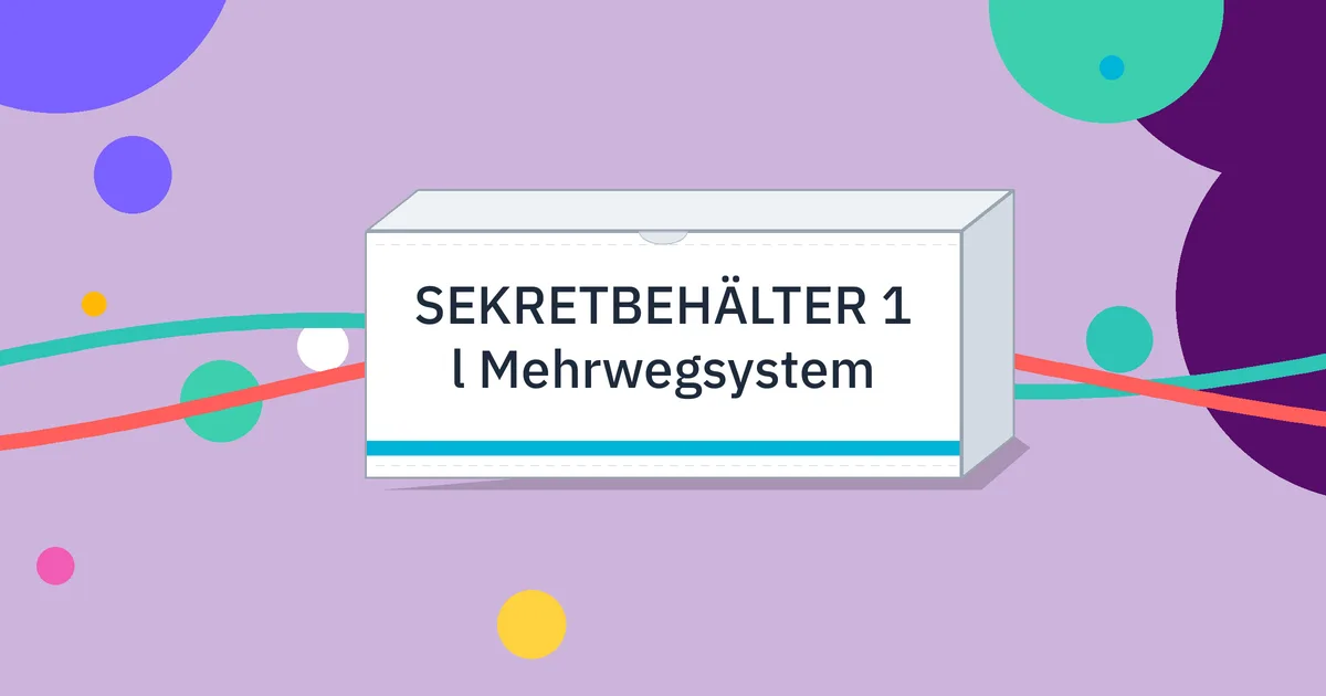 Symbolbild: Packung mit der Aufschrift SEKRETBEHÄLTER 1 l Mehrwegsystem (PZN 05354978) – Verfügbarkeit und Bezug in Apotheken in Frankfurt am Main