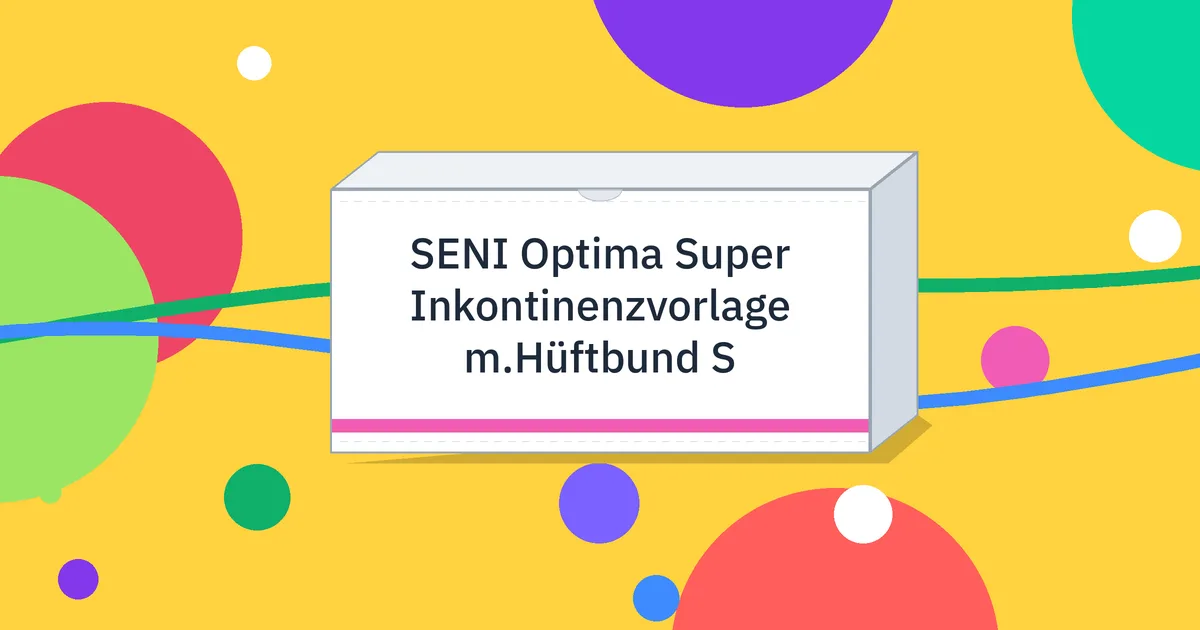 Symbolbild: Packung mit der Aufschrift SENI Optima Super Inkontinenzvorlage m.Hüftbund S (PZN 16662861) – Verfügbarkeit und Bezug in Apotheken in Frankfurt am Main