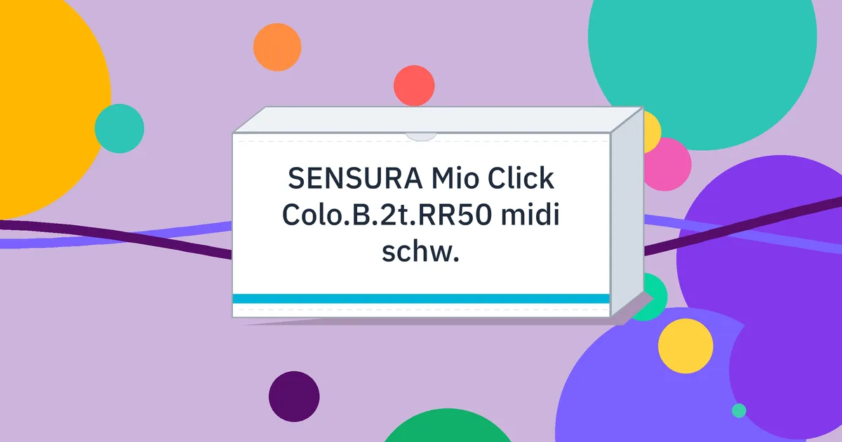 Symbolbild: Packung mit der Aufschrift SENSURA Mio Click Colo.B.2t.RR50 midi schw. (PZN 20323521) – Verfügbarkeit und Bezug in Apotheken in Frankfurt am Main