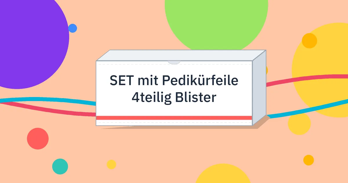 Symbolbild: Packung mit der Aufschrift SET mit Pedikürfeile 4teilig Blister (PZN 01599542) – Verfügbarkeit und Bezug in Apotheken in Frankfurt am Main