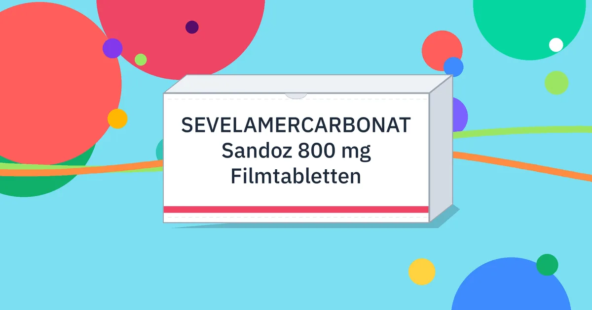 Symbolbild: Packung mit der Aufschrift SEVELAMERCARBONAT Sandoz 800 mg Filmtabletten (PZN 19065982) – Verfügbarkeit und Bezug in Apotheken in Frankfurt am Main