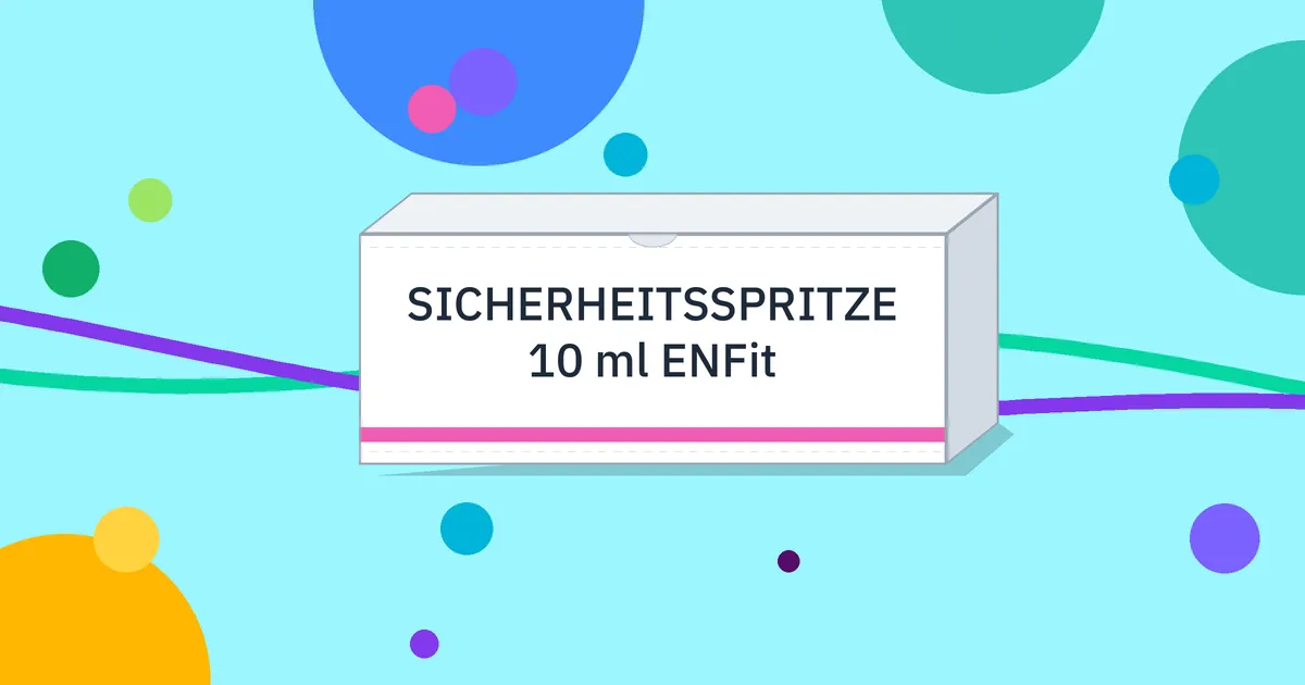 Symbolbild: Packung mit der Aufschrift SICHERHEITSSPRITZE 10 ml ENFit (PZN 19526868) – Verfügbarkeit und Bezug in Apotheken in Frankfurt am Main