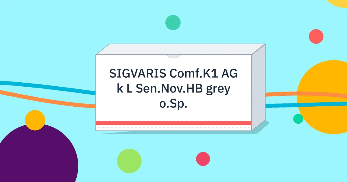 Symbolbild: Packung mit der Aufschrift SIGVARIS Comf.K1 AG k L Sen.Nov.HB grey o.Sp. (PZN 17100450) – Verfügbarkeit und Bezug in Apotheken in Frankfurt am Main