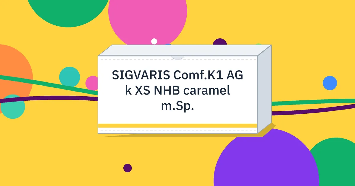 Symbolbild: Packung mit der Aufschrift SIGVARIS Comf.K1 AG k XS NHB caramel m.Sp. (PZN 17097305) – Verfügbarkeit und Bezug in Apotheken in Frankfurt am Main