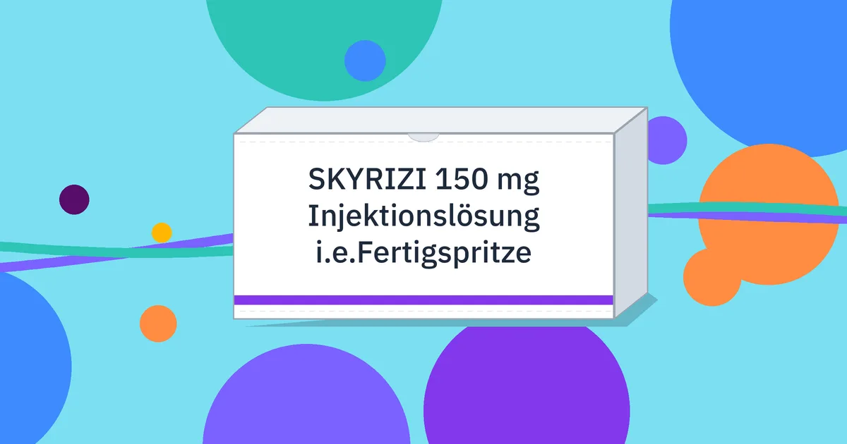 Symbolbild: Packung mit der Aufschrift SKYRIZI 150 mg Injektionslösung i.e.Fertigspritze (PZN 20193142) – Verfügbarkeit und Bezug in Apotheken in Frankfurt am Main