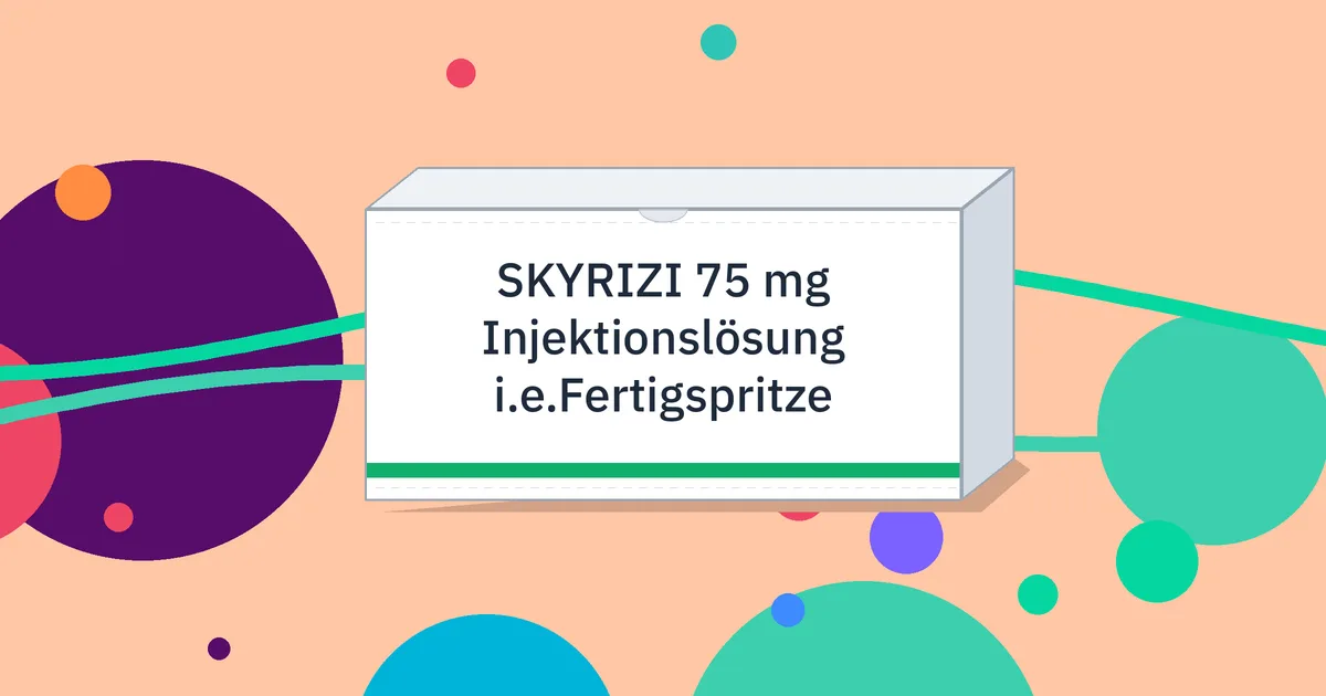 Symbolbild: Packung mit der Aufschrift SKYRIZI 75 mg Injektionslösung i.e.Fertigspritze (PZN 19223116) – Verfügbarkeit und Bezug in Apotheken in Frankfurt am Main