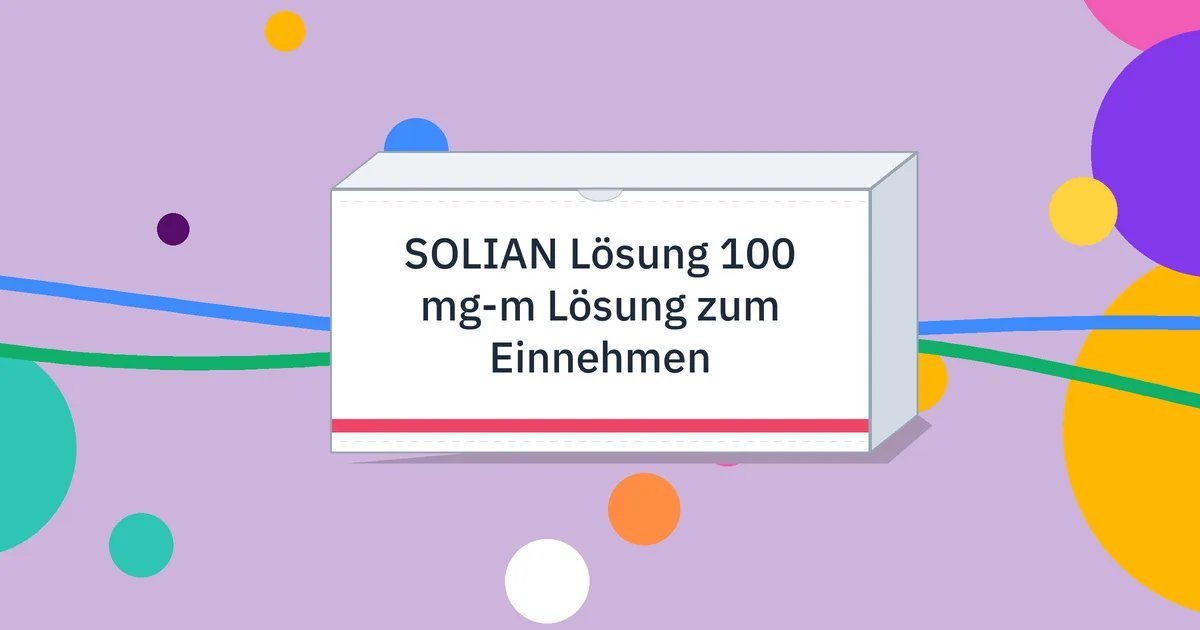 Symbolbild: Packung mit der Aufschrift SOLIAN Lösung 100 mg-m Lösung zum Einnehmen (PZN 03753220) – Verfügbarkeit und Bezug in Apotheken in Frankfurt am Main