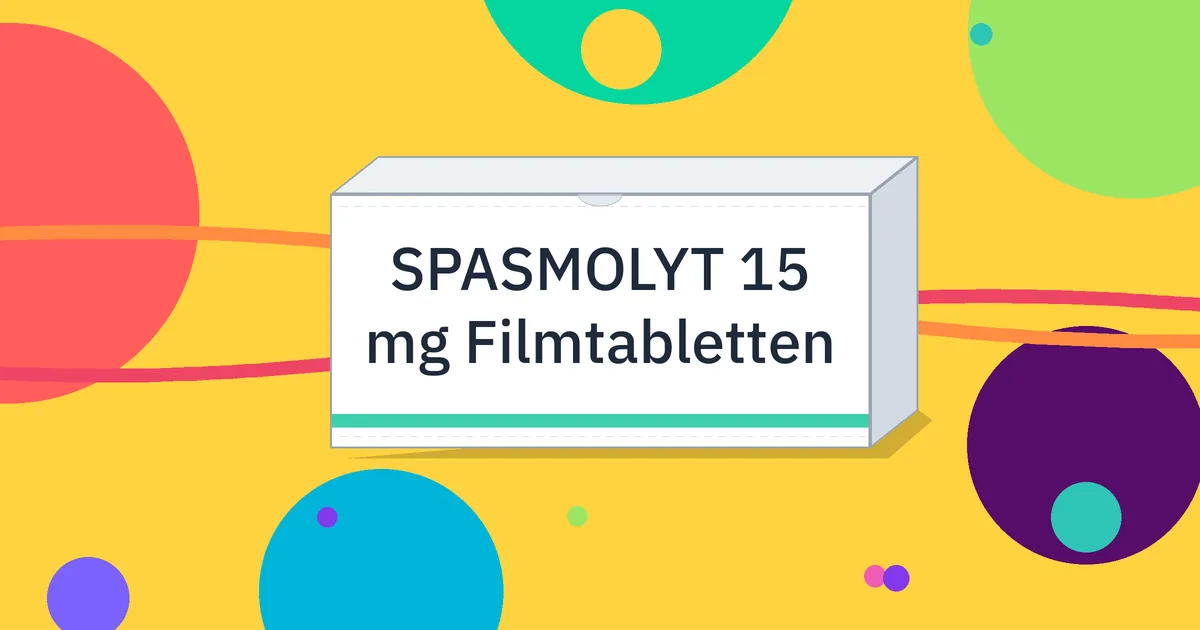 Symbolbild: Packung mit der Aufschrift SPASMOLYT 15 mg Filmtabletten (PZN 09384775) – Verfügbarkeit und Bezug in Apotheken in Frankfurt am Main