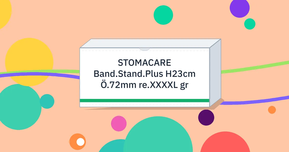 Symbolbild: Packung mit der Aufschrift STOMACARE Band.Stand.Plus H23cm Ö.72mm re.XXXXL gr (PZN 16751122) – Verfügbarkeit und Bezug in Apotheken in Frankfurt am Main