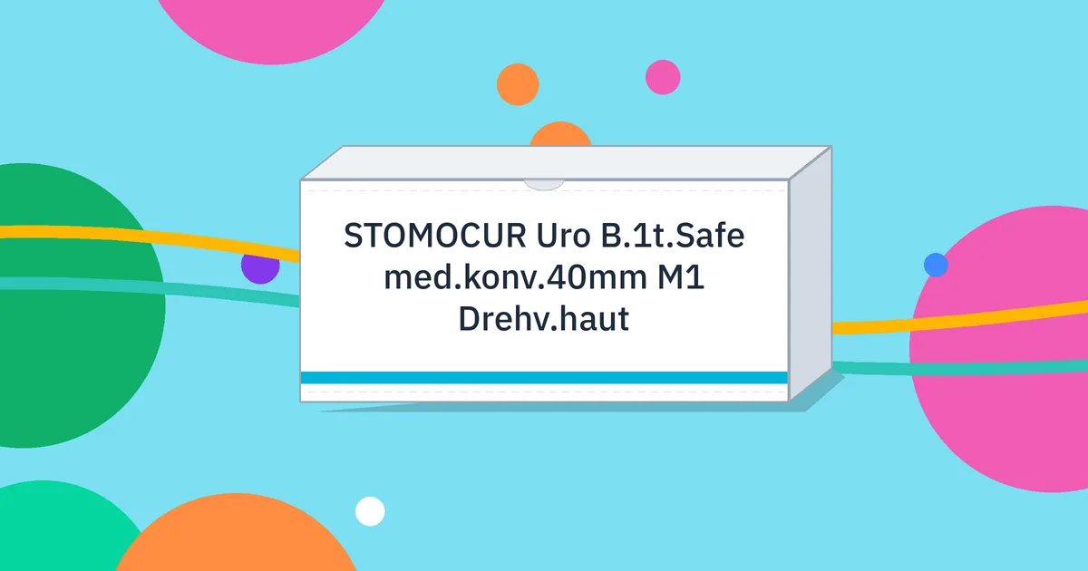 Symbolbild: Packung mit der Aufschrift STOMOCUR Uro B.1t.Safe med.konv.40mm M1 Drehv.haut (PZN 17557936) – Verfügbarkeit und Bezug in Apotheken in Frankfurt am Main