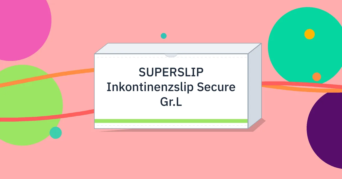 Symbolbild: Packung mit der Aufschrift SUPERSLIP Inkontinenzslip Secure Gr.L (PZN 19396489) – Verfügbarkeit und Bezug in Apotheken in Frankfurt am Main