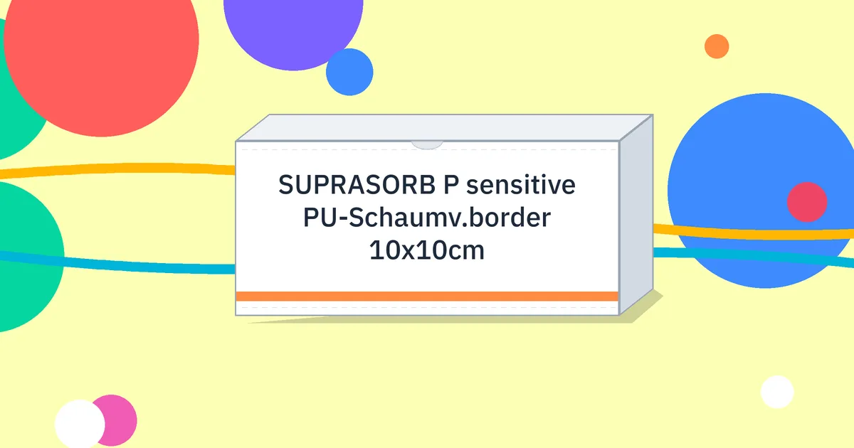 Symbolbild: Packung mit der Aufschrift SUPRASORB P sensitive PU-Schaumv.border 10x10cm (PZN 20545227) – Verfügbarkeit und Bezug in Apotheken in Frankfurt am Main