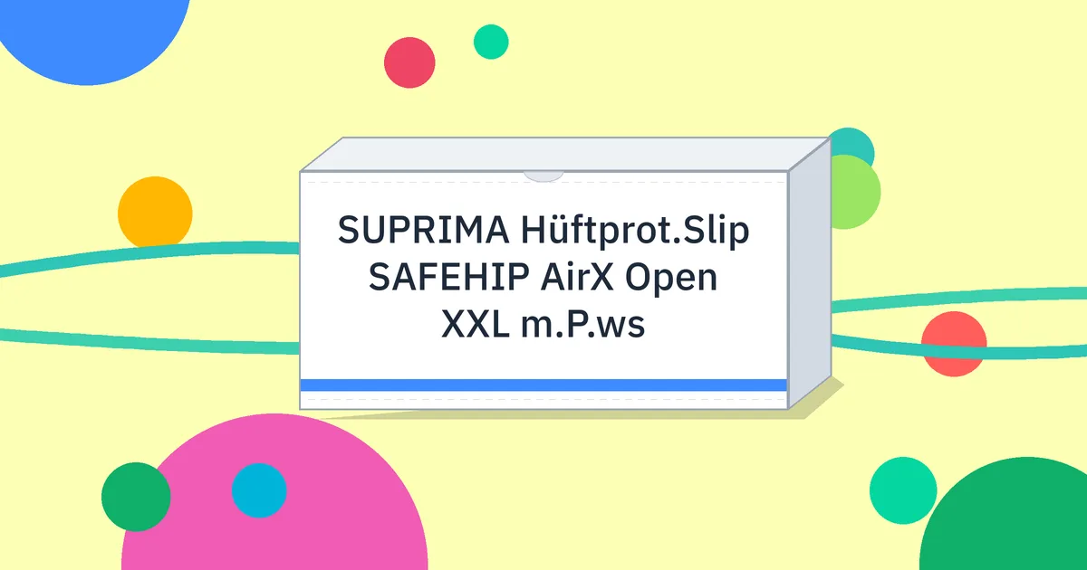 Symbolbild: Packung mit der Aufschrift SUPRIMA Hüftprot.Slip SAFEHIP AirX Open XXL m.P.ws (PZN 13818417) – Verfügbarkeit und Bezug in Apotheken in Frankfurt am Main