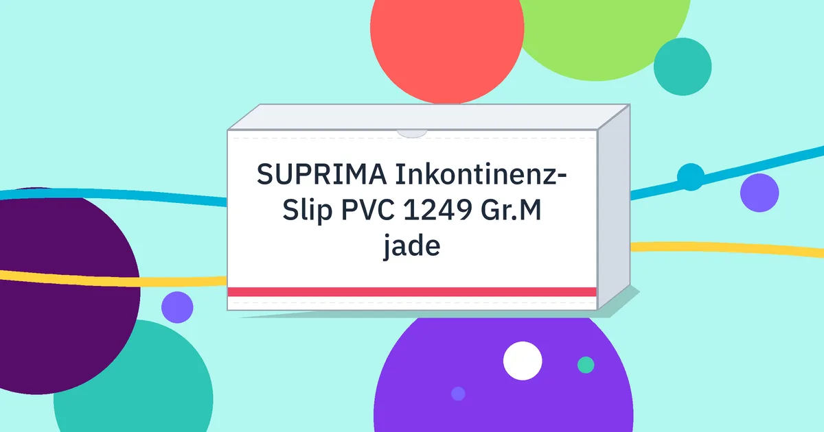Symbolbild: Packung mit der Aufschrift SUPRIMA Inkontinenz-Slip PVC 1249 Gr.M jade (PZN 05976384) – Verfügbarkeit und Bezug in Apotheken in Frankfurt am Main