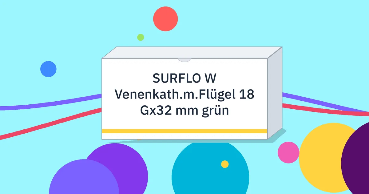 Symbolbild: Packung mit der Aufschrift SURFLO W Venenkath.m.Flügel 18 Gx32 mm grün (PZN 01172128) – Verfügbarkeit und Bezug in Apotheken in Frankfurt am Main