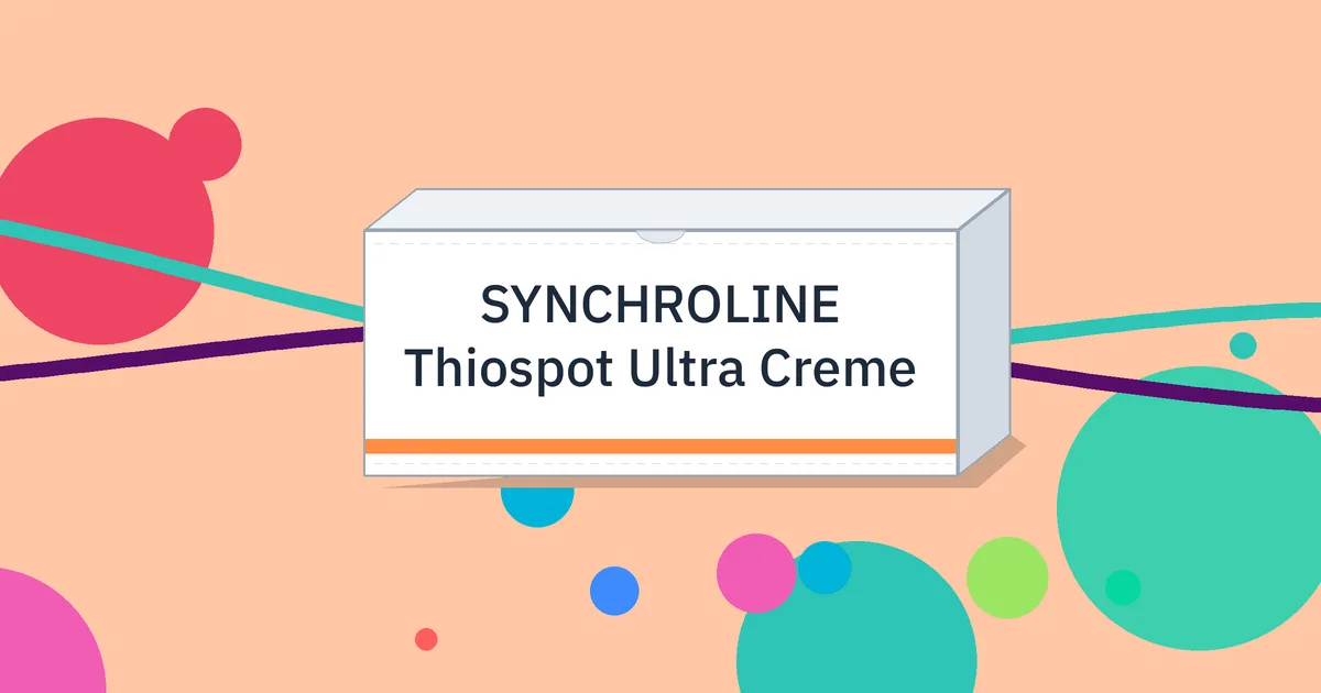 Symbolbild: Packung mit der Aufschrift SYNCHROLINE Thiospot Ultra Creme (PZN 10823211) – Verfügbarkeit und Bezug in Apotheken in Frankfurt am Main