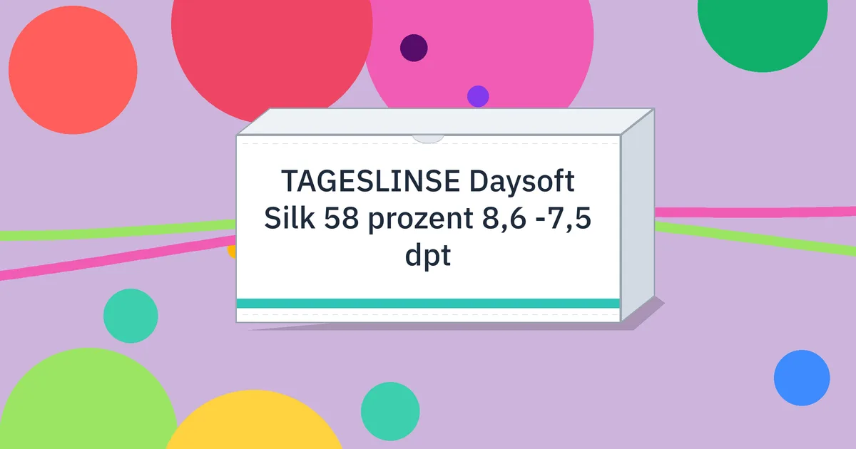 Symbolbild: Packung mit der Aufschrift TAGESLINSE Daysoft Silk 58 prozent 8,6 -7,5 dpt (PZN 00346690) – Verfügbarkeit und Bezug in Apotheken in Frankfurt am Main