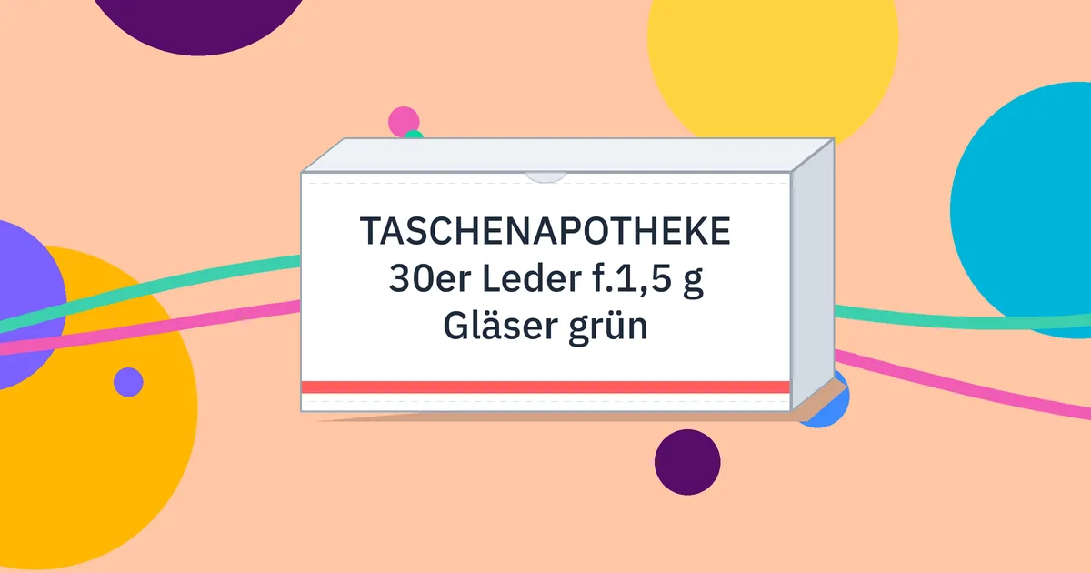 Symbolbild: Packung mit der Aufschrift TASCHENAPOTHEKE 30er Leder f.1,5 g Gläser grün (PZN 09747769) – Verfügbarkeit und Bezug in Apotheken in Frankfurt am Main