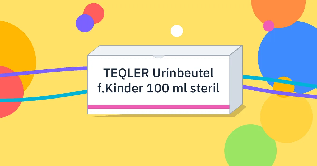 Symbolbild: Packung mit der Aufschrift TEQLER Urinbeutel f.Kinder 100 ml steril (PZN 20143948) – Verfügbarkeit und Bezug in Apotheken in Frankfurt am Main