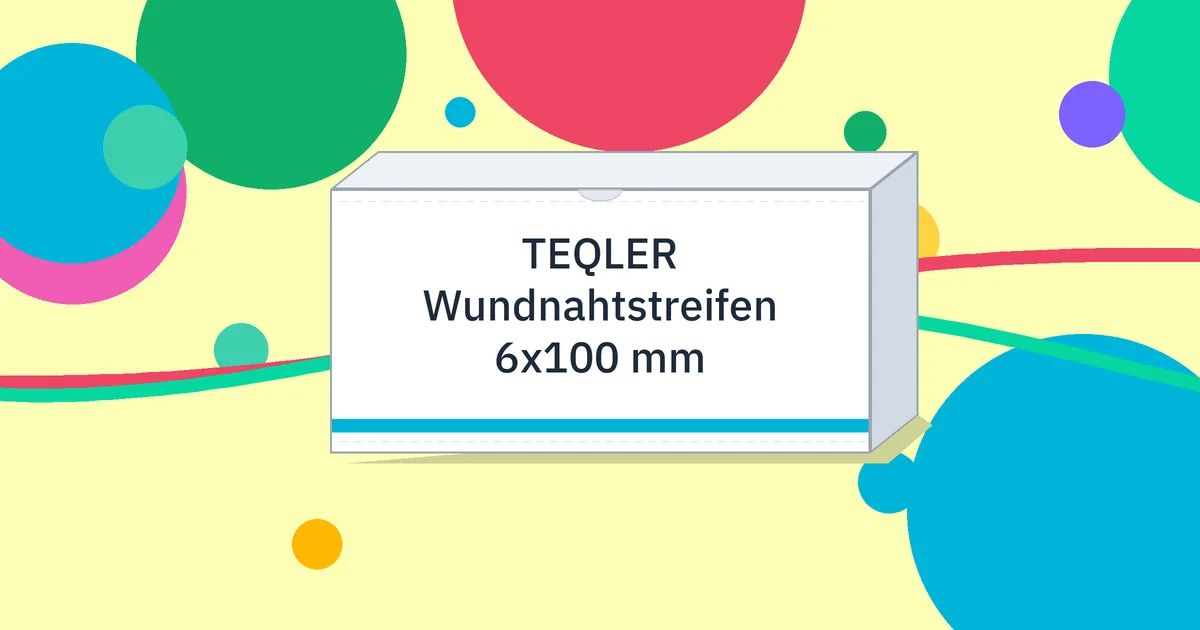 Symbolbild: Packung mit der Aufschrift TEQLER Wundnahtstreifen 6x100 mm (PZN 19066148) – Verfügbarkeit und Bezug in Apotheken in Frankfurt am Main