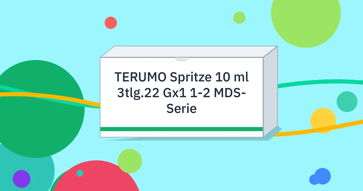 Symbolbild: Packung mit der Aufschrift TERUMO Spritze 10 ml 3tlg.22 Gx1 1-2 MDS-Serie (PZN 17631035) – Verfügbarkeit und Bezug in Apotheken in Frankfurt am Main