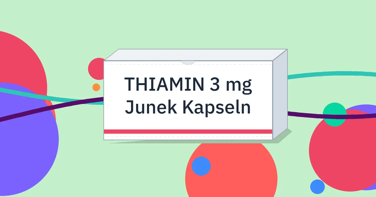 Symbolbild: Packung mit der Aufschrift THIAMIN 3 mg Junek Kapseln (PZN 20281596) – Verfügbarkeit und Bezug in Apotheken in Frankfurt am Main