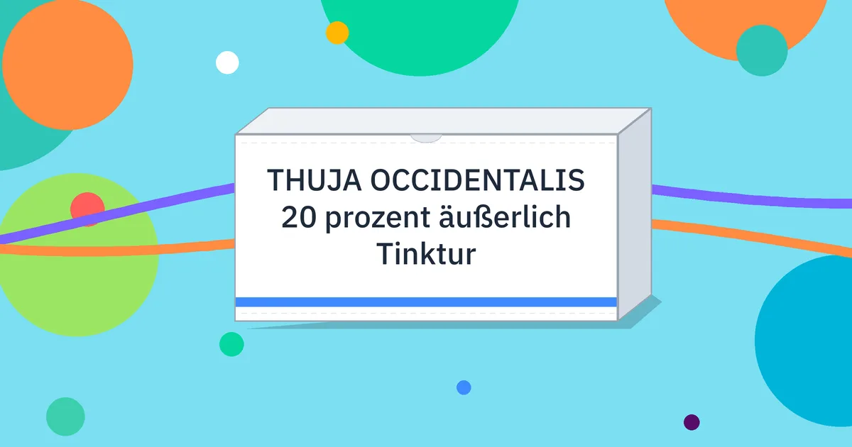 Symbolbild: Packung mit der Aufschrift THUJA OCCIDENTALIS 20 prozent äußerlich Tinktur (PZN 01615117) – Verfügbarkeit und Bezug in Apotheken in Frankfurt am Main