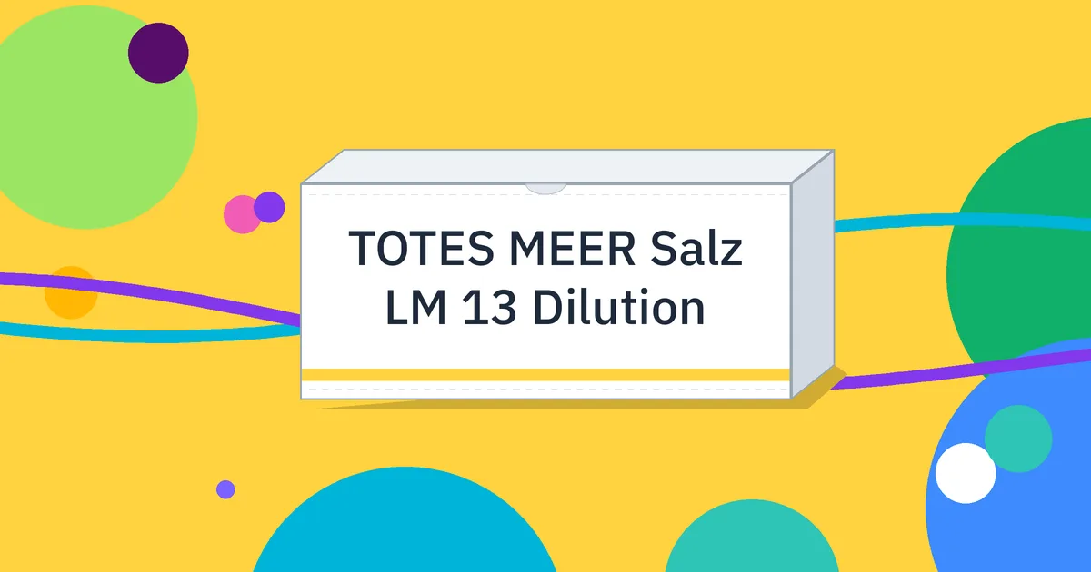 Symbolbild: Packung mit der Aufschrift TOTES MEER Salz LM 13 Dilution (PZN 13226177) – Verfügbarkeit und Bezug in Apotheken in Frankfurt am Main