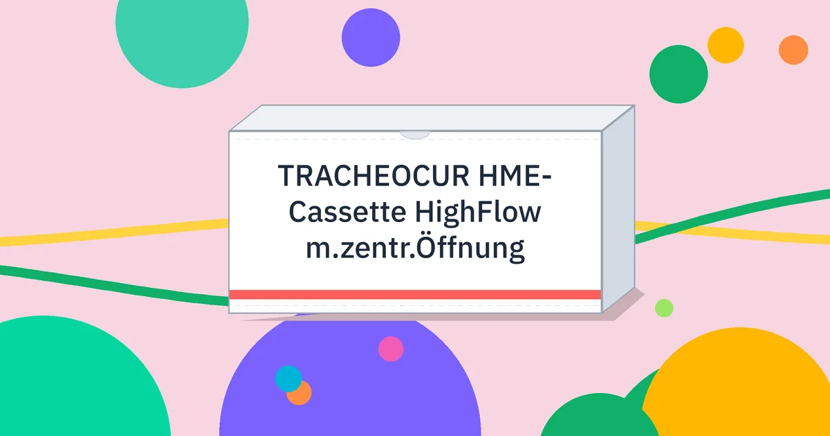 Symbolbild: Packung mit der Aufschrift TRACHEOCUR HME-Cassette HighFlow m.zentr.Öffnung (PZN 15591366) – Verfügbarkeit und Bezug in Apotheken in Frankfurt am Main