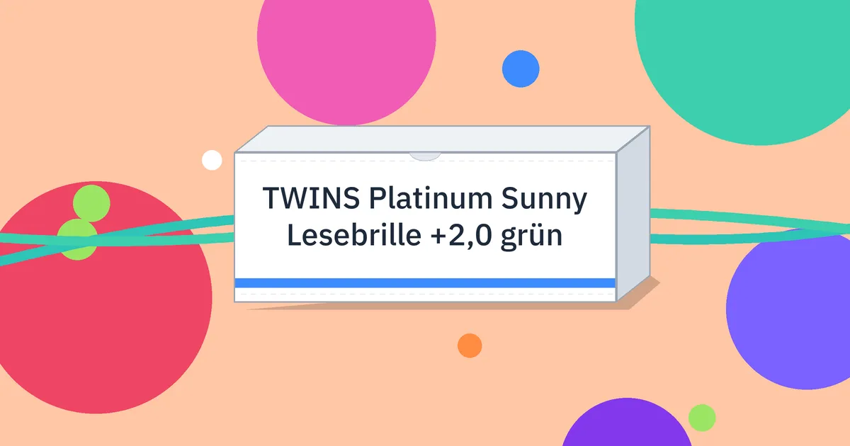 Symbolbild: Packung mit der Aufschrift TWINS Platinum Sunny Lesebrille +2,0 grün (PZN 13344161) – Verfügbarkeit und Bezug in Apotheken in Frankfurt am Main