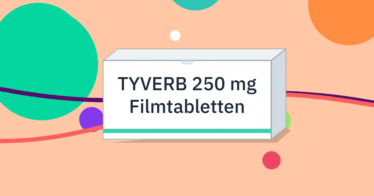 Symbolbild: Packung mit der Aufschrift TYVERB 250 mg Filmtabletten (PZN 09615482) – Verfügbarkeit und Bezug in Apotheken in Frankfurt am Main