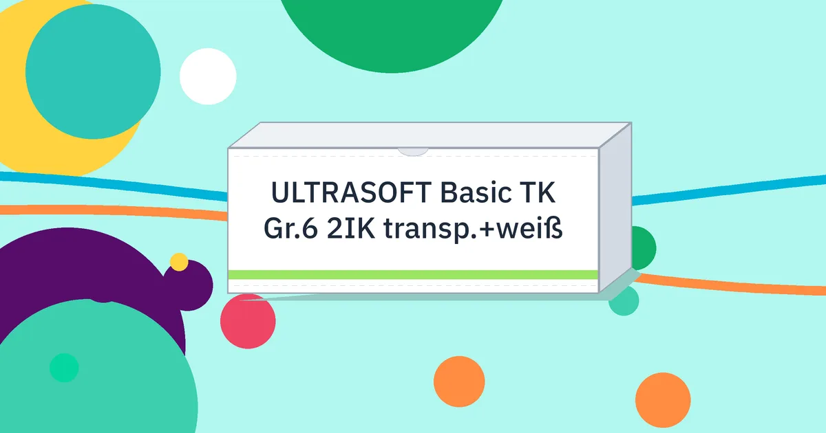 Symbolbild: Packung mit der Aufschrift ULTRASOFT Basic TK Gr.6 2IK transp.+weiß (PZN 10731271) – Verfügbarkeit und Bezug in Apotheken in Frankfurt am Main