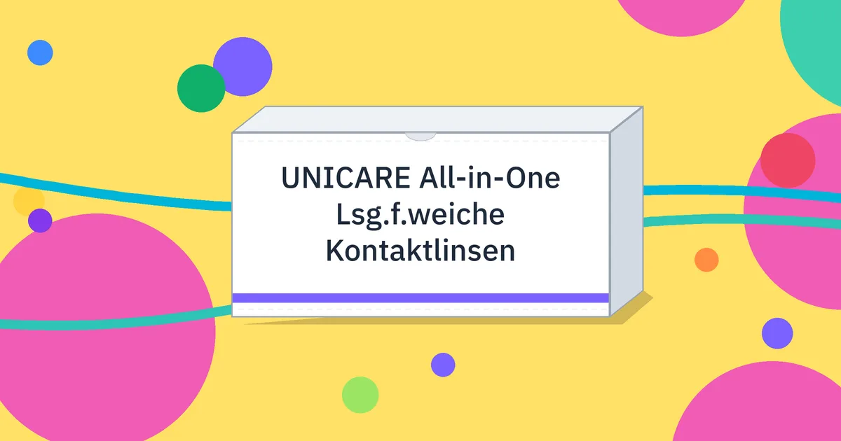 Symbolbild: Packung mit der Aufschrift UNICARE All-in-One Lsg.f.weiche Kontaktlinsen (PZN 19248642) – Verfügbarkeit und Bezug in Apotheken in Frankfurt am Main