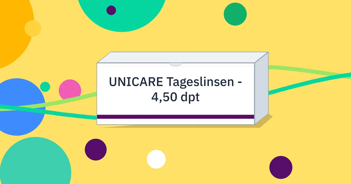 Symbolbild: Packung mit der Aufschrift UNICARE Tageslinsen -4,50 dpt (PZN 14185807) – Verfügbarkeit und Bezug in Apotheken in Frankfurt am Main