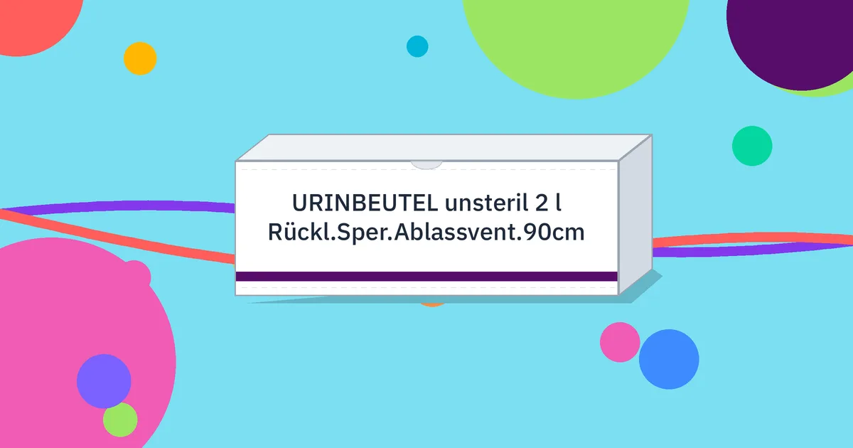 Symbolbild: Packung mit der Aufschrift URINBEUTEL unsteril 2 l Rückl.Sper.Ablassvent.90cm (PZN 02920414) – Verfügbarkeit und Bezug in Apotheken in Frankfurt am Main