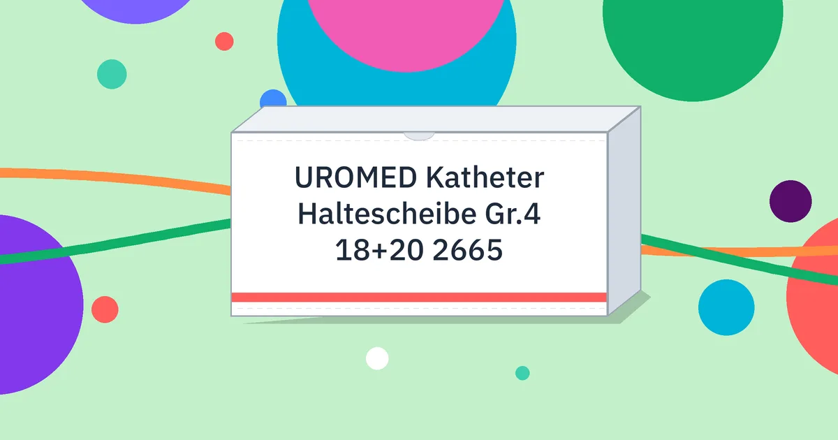 Symbolbild: Packung mit der Aufschrift UROMED Katheter Haltescheibe Gr.4 18+20 2665 (PZN 03281347) – Verfügbarkeit und Bezug in Apotheken in Frankfurt am Main