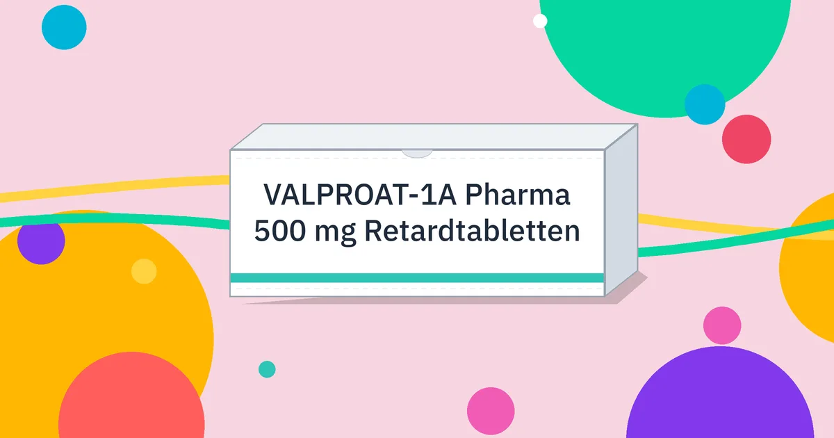 Symbolbild: Packung mit der Aufschrift VALPROAT-1A Pharma 500 mg Retardtabletten (PZN 04344044) – Verfügbarkeit und Bezug in Apotheken in Frankfurt am Main