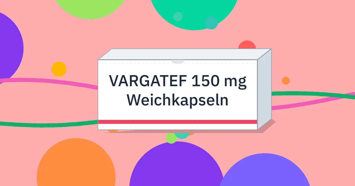 Symbolbild: Packung mit der Aufschrift VARGATEF 150 mg Weichkapseln (PZN 19296428) – Verfügbarkeit und Bezug in Apotheken in Frankfurt am Main