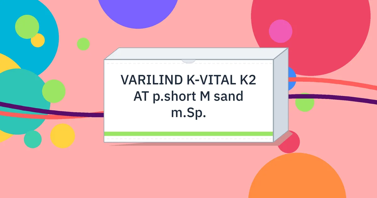 Symbolbild: Packung mit der Aufschrift VARILIND K-VITAL K2 AT p.short M sand m.Sp. (PZN 20561195) – Verfügbarkeit und Bezug in Apotheken in Frankfurt am Main