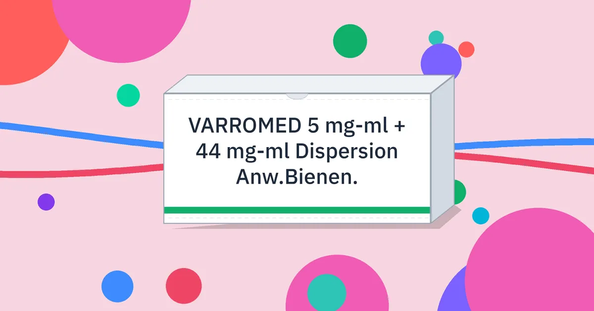 Symbolbild: Packung mit der Aufschrift VARROMED 5 mg-ml + 44 mg-ml Dispersion Anw.Bienen. (PZN 13834698) – Verfügbarkeit und Bezug in Apotheken in Frankfurt am Main