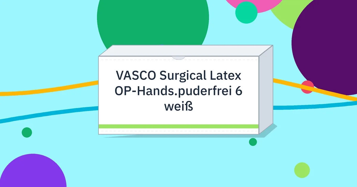 Symbolbild: Packung mit der Aufschrift VASCO Surgical Latex OP-Hands.puderfrei 6 weiß (PZN 20359921) – Verfügbarkeit und Bezug in Apotheken in Frankfurt am Main