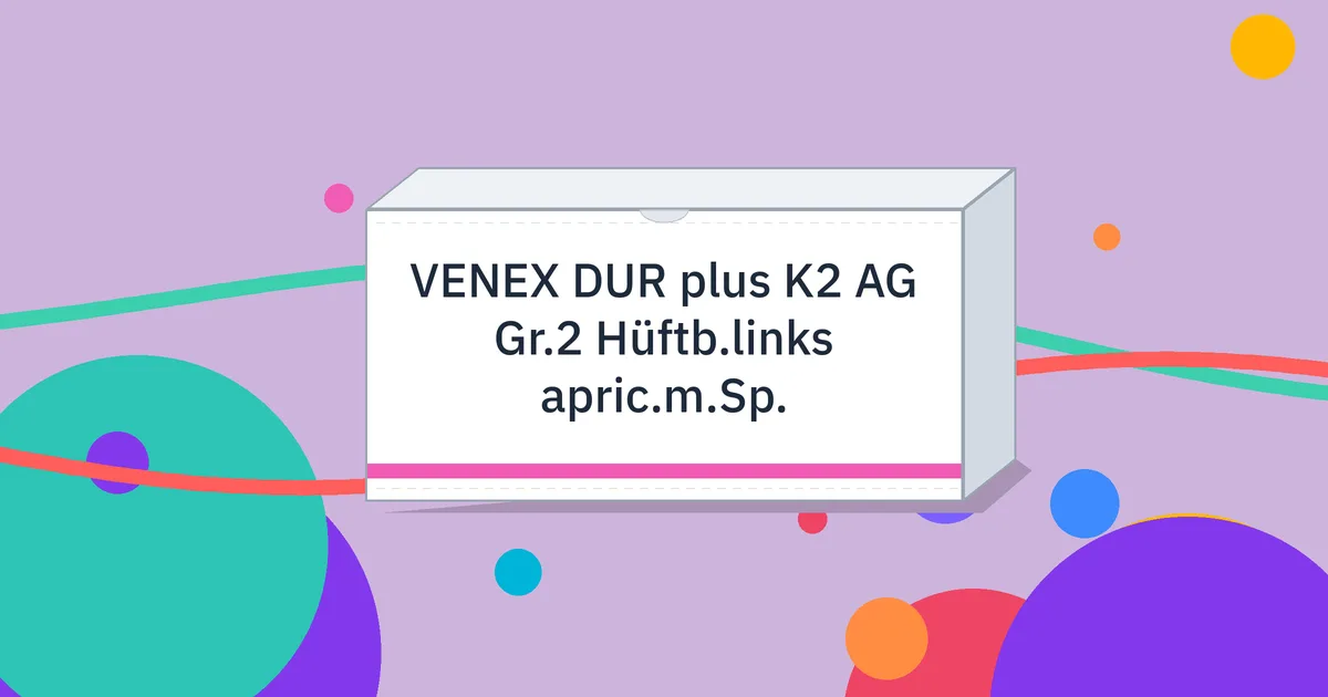 Symbolbild: Packung mit der Aufschrift VENEX DUR plus K2 AG Gr.2 Hüftb.links apric.m.Sp. (PZN 03237547) – Verfügbarkeit und Bezug in Apotheken in Frankfurt am Main