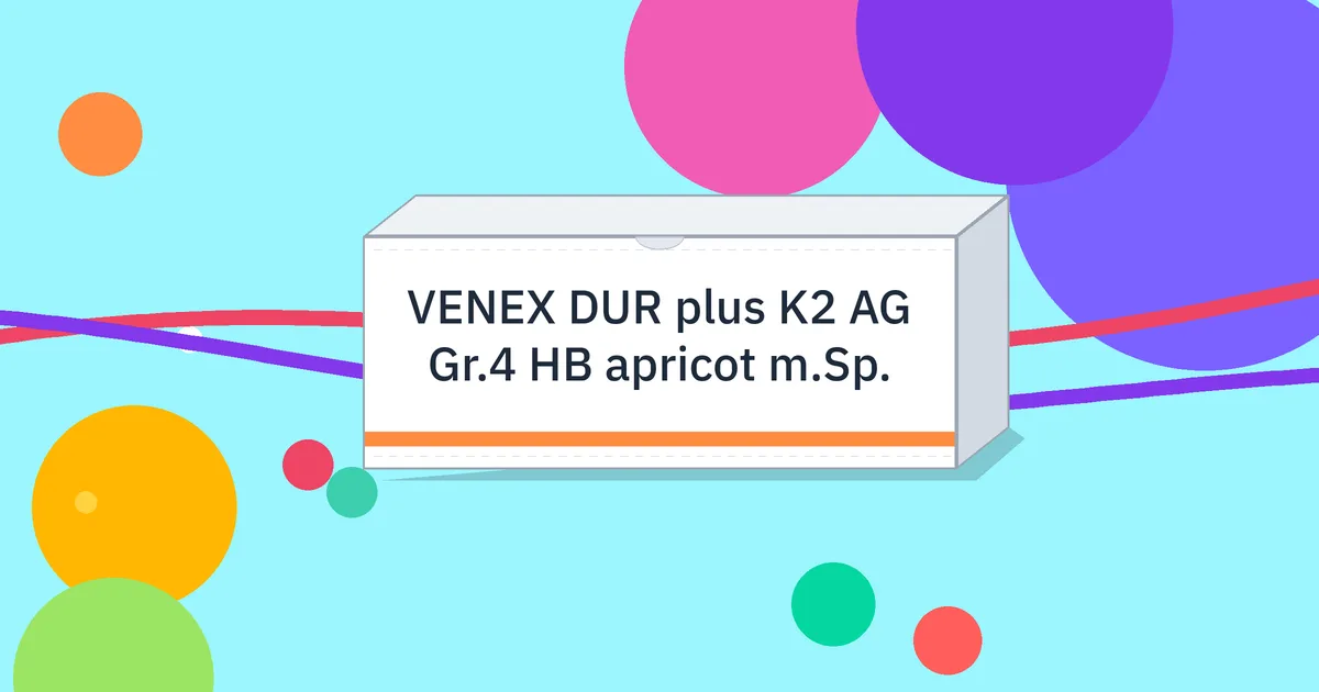 Symbolbild: Packung mit der Aufschrift VENEX DUR plus K2 AG Gr.4 HB apricot m.Sp. (PZN 03236631) – Verfügbarkeit und Bezug in Apotheken in Frankfurt am Main