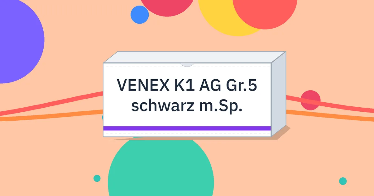 Symbolbild: Packung mit der Aufschrift VENEX K1 AG Gr.5 schwarz m.Sp. (PZN 03187967) – Verfügbarkeit und Bezug in Apotheken in Frankfurt am Main
