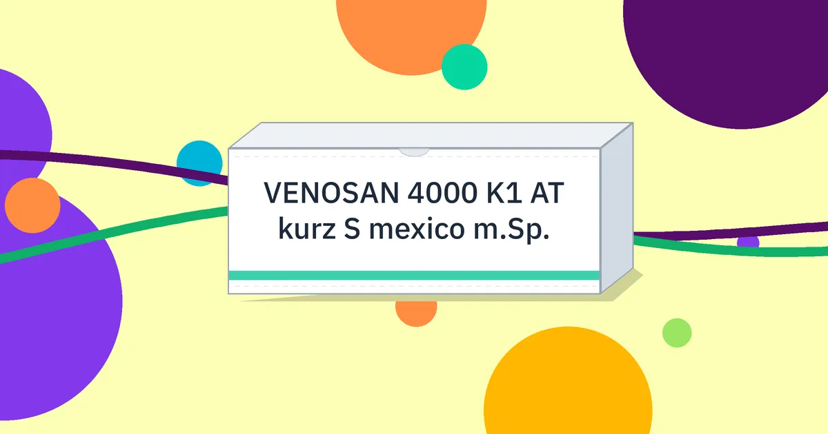 Symbolbild: Packung mit der Aufschrift VENOSAN 4000 K1 AT kurz S mexico m.Sp. (PZN 14423365) – Verfügbarkeit und Bezug in Apotheken in Frankfurt am Main