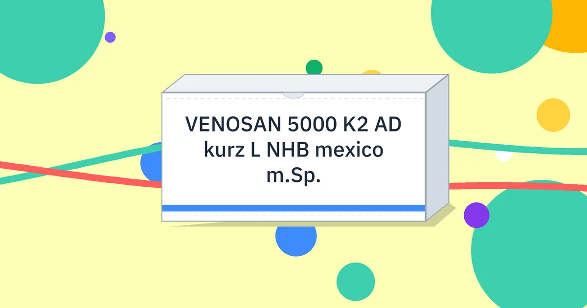 Symbolbild: Packung mit der Aufschrift VENOSAN 5000 K2 AD kurz L NHB mexico m.Sp. (PZN 14430193) – Verfügbarkeit und Bezug in Apotheken in Frankfurt am Main